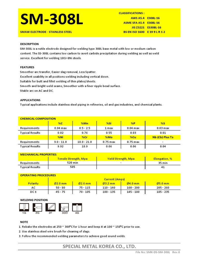 Special Metal Korea Co., LTD.: File No: SMK-DS-SM-308L Rev.0 | PDF ...