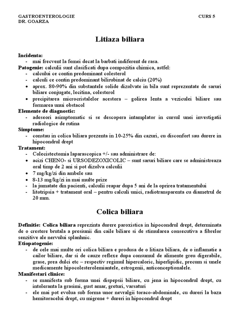 Curs 5 - Litiaza Biliara | PDF