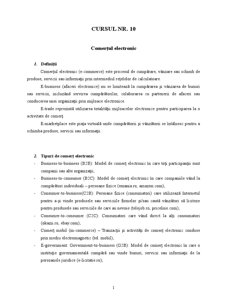 Cursul Nr. 10: Comerţul Electronic | PDF