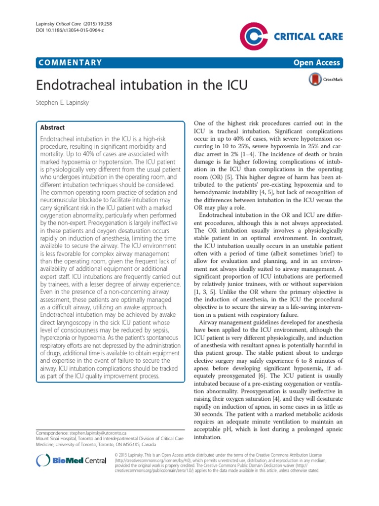 Endotracheal Intubation in | PDF | Intensive Care Unit | Anesthesia