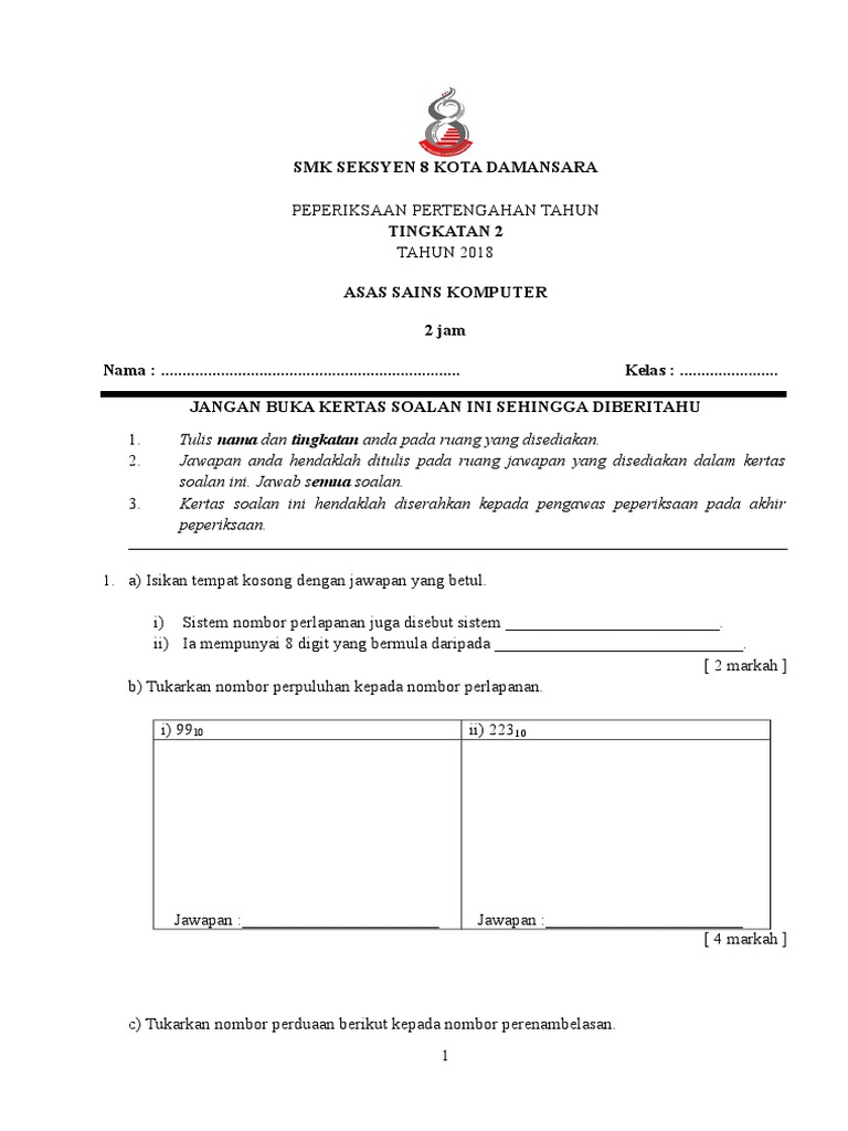 Soalan Peperiksaan ASAS Sains Komputer | PDF