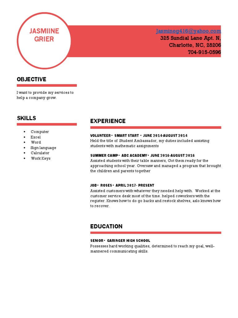 Jasmine Grier's Resume Overview | PDF