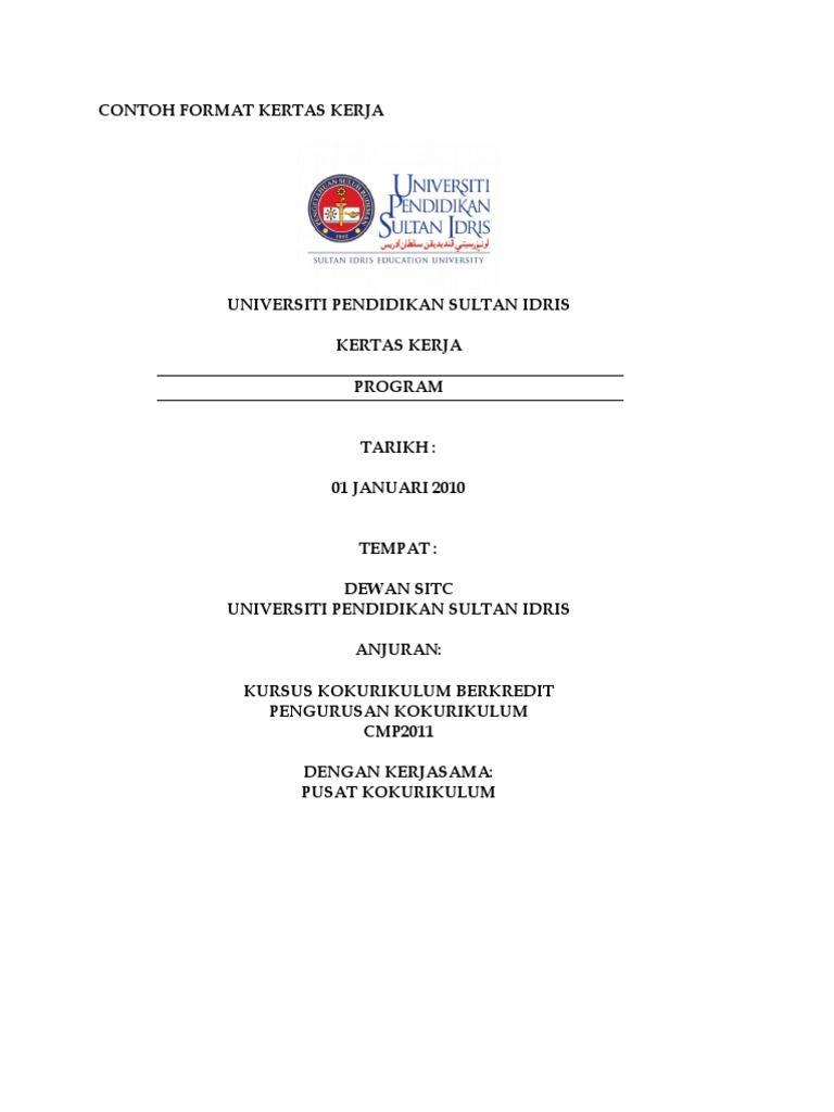Contoh Format Kertas Kerja Aktiviti Kursus Kokurikulum Berkredit | PDF