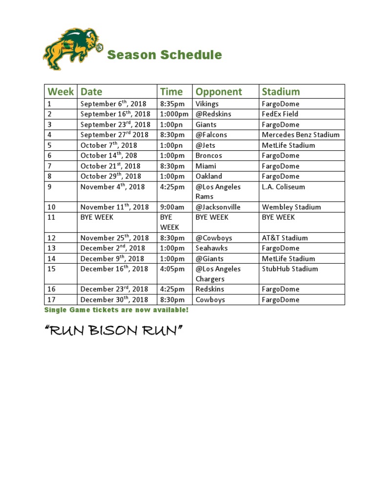 Season Schedule | PDF | Sports & Recreation