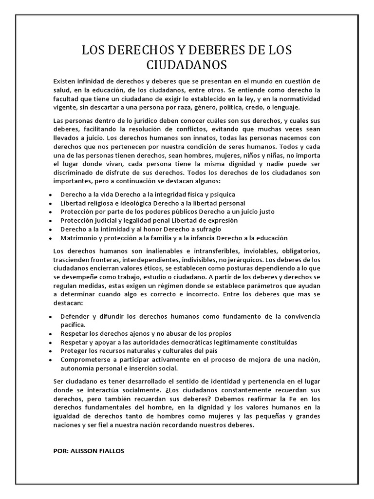 Los Derechos y Deberes de Los Ciudadanos | PDF | Derechos | Dignidad