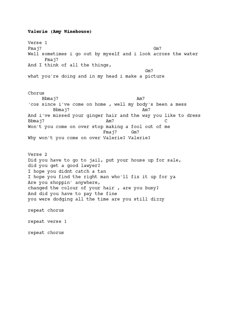 Valerie Chords and Lyrics Guide | PDF