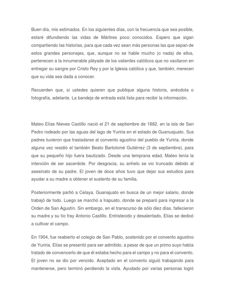 Elías Del Socorro Nieves, Beato Mártir | Descargar gratis PDF | Misa ...