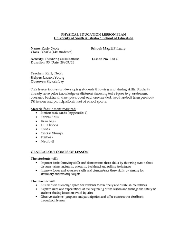 Lab School - Throwing Skills Lesson | PDF | Physical Education | Sports