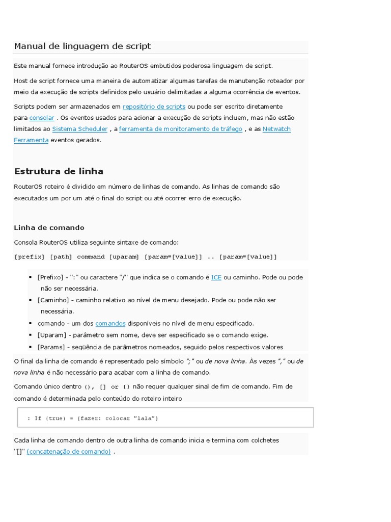Manual de Linguagem de Script Mikrotik | PDF | Linguagem de script ...