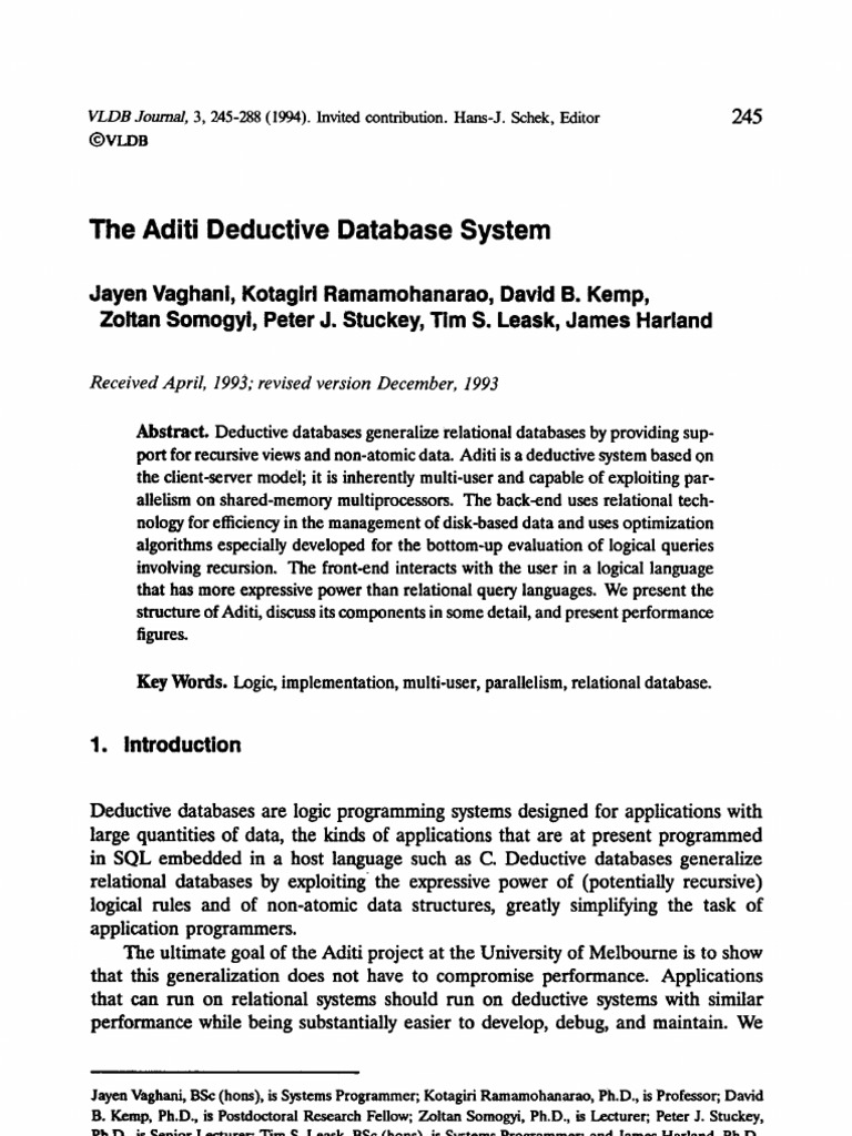 The Aditi Deductive Database System | PDF | Database Index | Relational Database