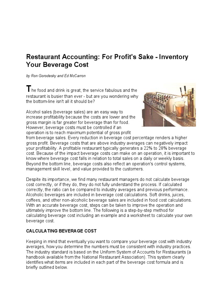 Restaurant Accounting: For Profit's Sake - Inventory Your Beverage Cost ...
