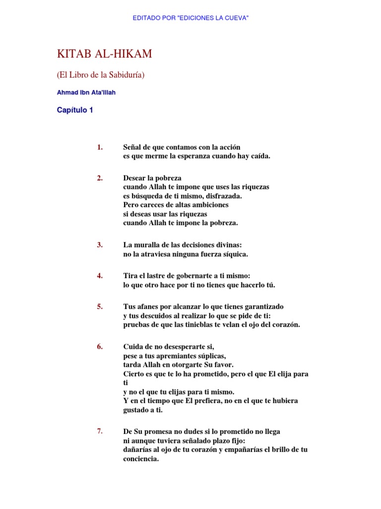 Ahmad Ibn Ata Illah - Kitab Al-Hikam, El Libro de La Sabidur PDF | PDF ...