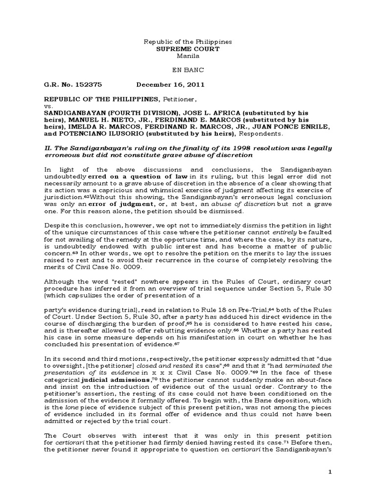 Republic of The Philippines v. Sandiganbayan | PDF | Deposition (Law ...