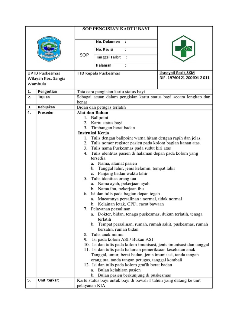 Sop Pengisian Kartu Bayi | PDF