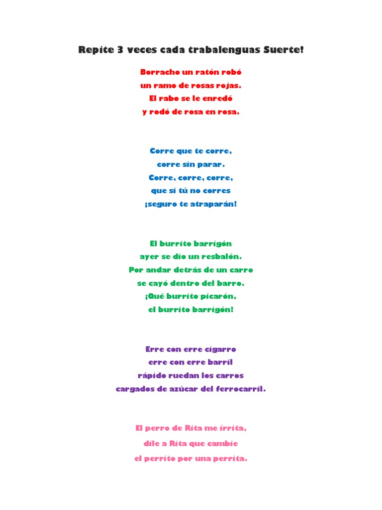 Repite 3 Veces Cada Trabalenguas Suerte | PDF