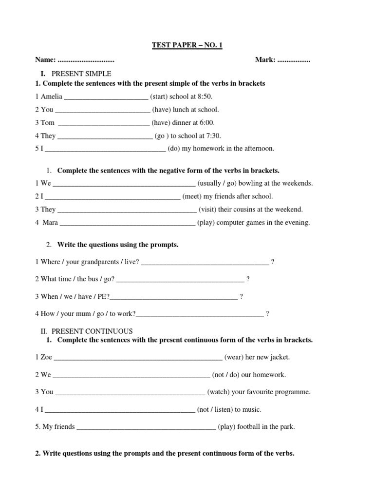 Test Present Simple&Continuous | PDF | Onomastics | Language Mechanics