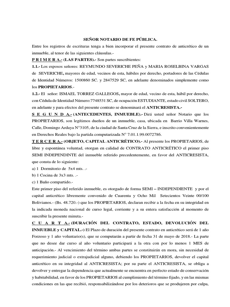 Modelo de Contrato de Anticretico | PDF | Ley común | Gobierno