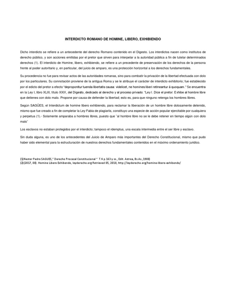 Interdicto Romano de Homine | PDF | Derecho Constitucional | Roma antigua