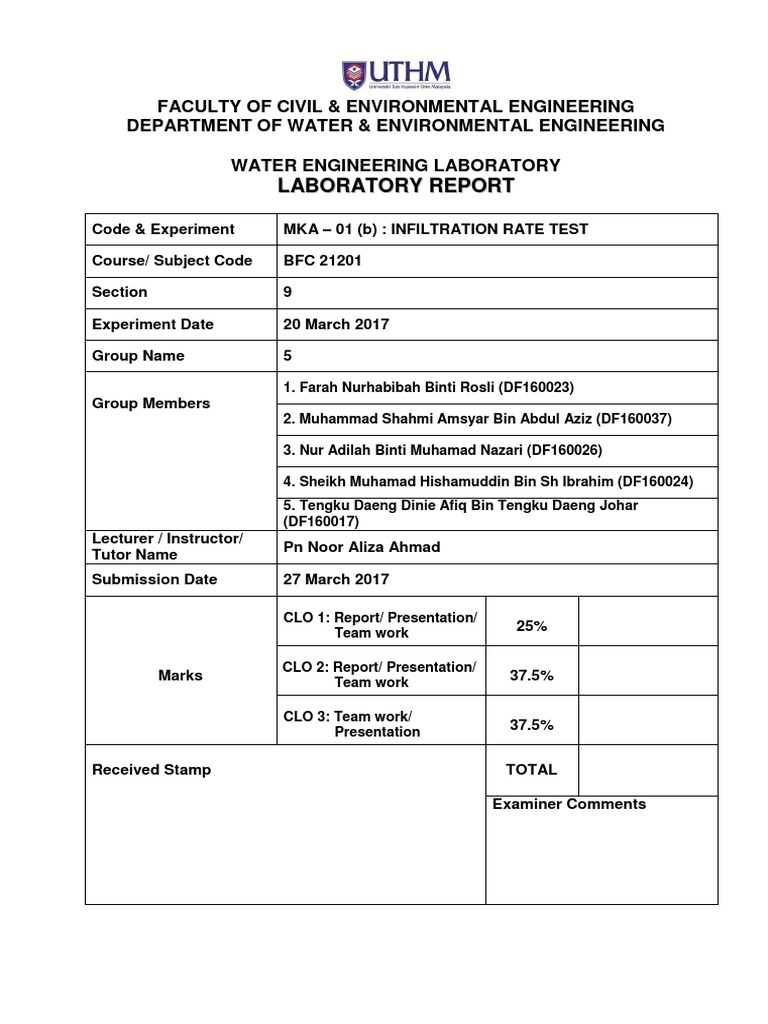 Infiltration Rate Test Laboratory Report | PDF | Soil | Porosity
