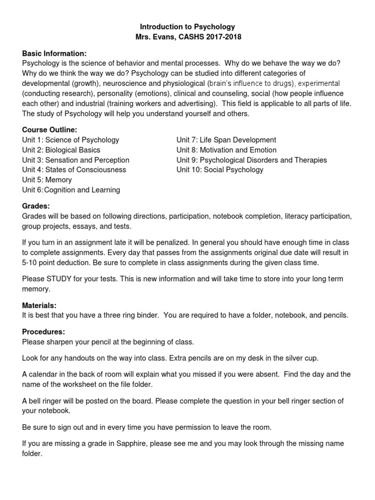 Psychology Course Outline | PDF | Psychology | Clinical Psychology