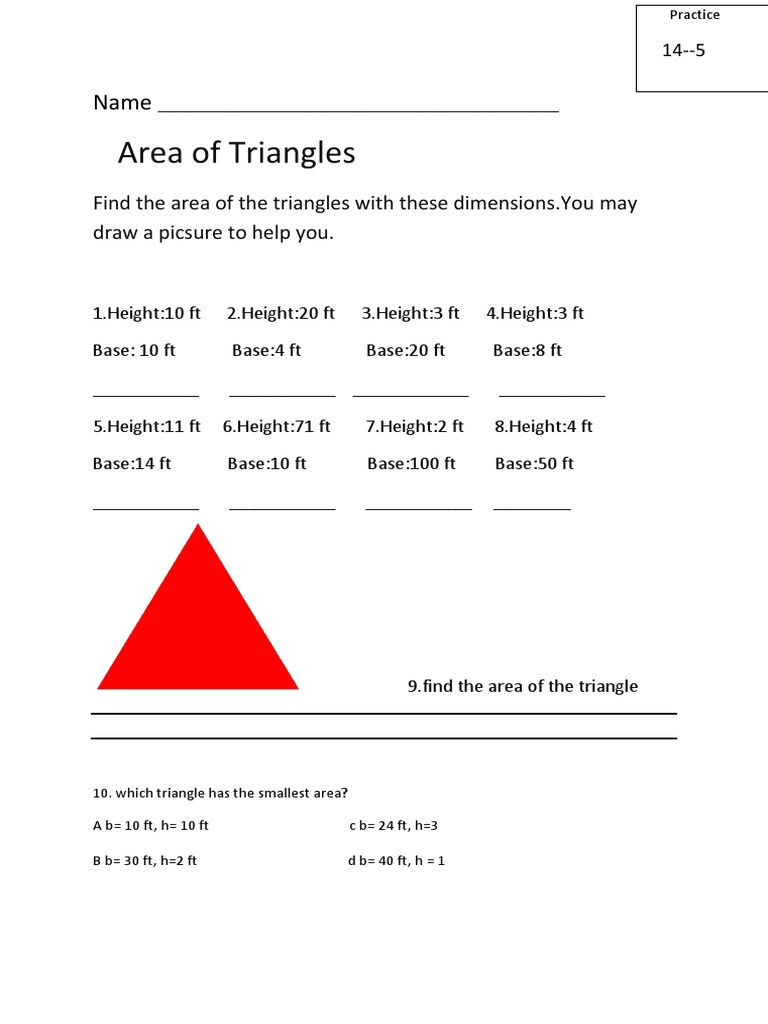 Area of Triangles: Find The Area of The Triangles With These Dimensions ...