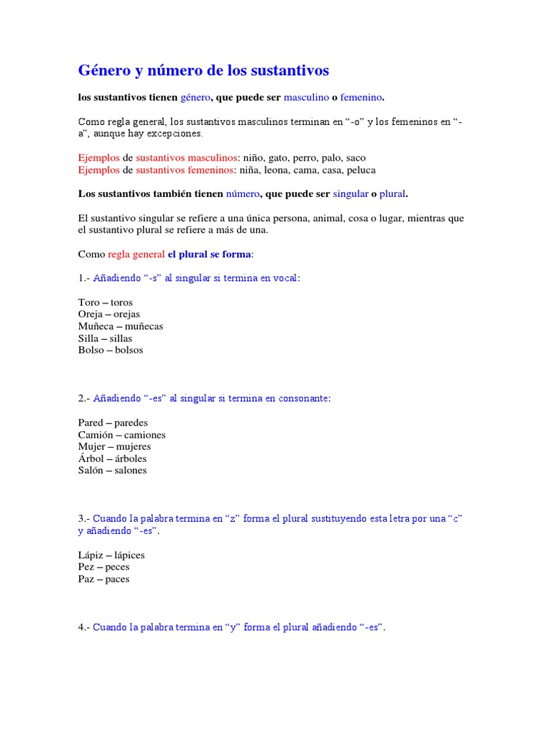 Género y Número de Los Sustantivos | PDF | Sustantivo | Género gramatical