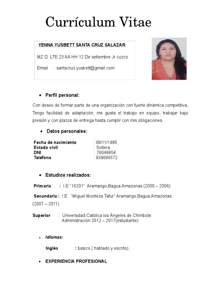 CV - Santa Cruz Salazar Yenna | PDF