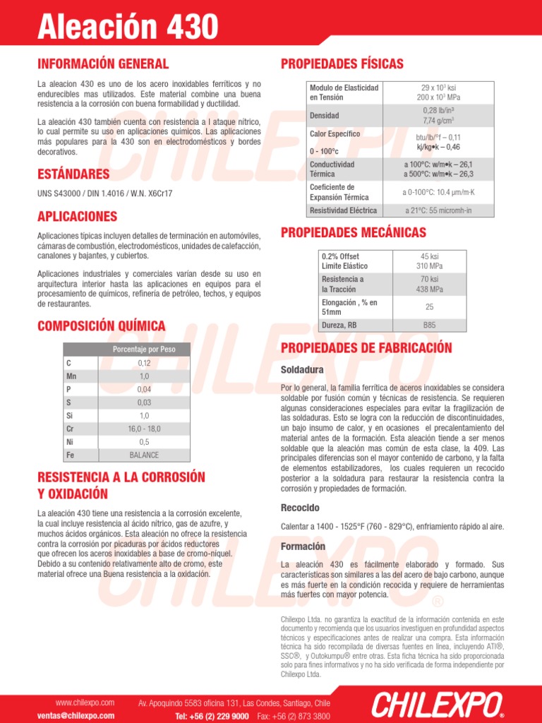 DataSheet AISI 430 | PDF | Acero inoxidable | Acero