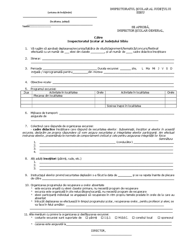 0 Formular Excursie Scolara | PDF