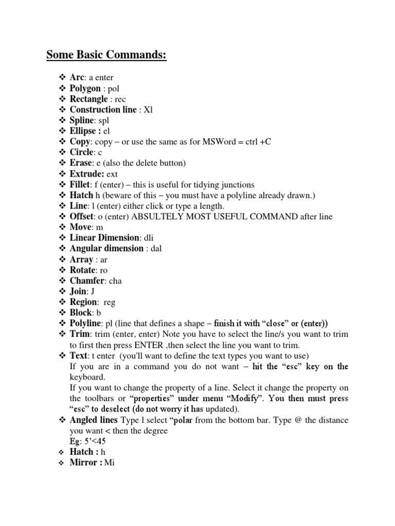 Some Basic Commands in Auto Cad | PDF | Computers