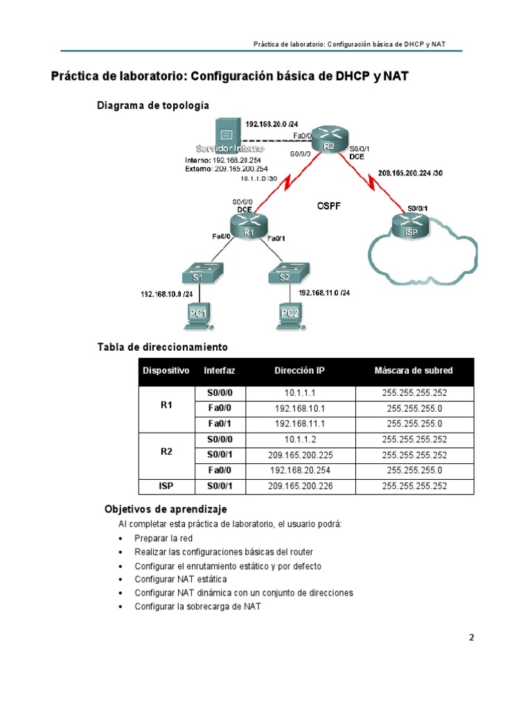 Práctica 2 NAT DHCP PDF | PDF | Dirección IP | Enrutador (Computación)
