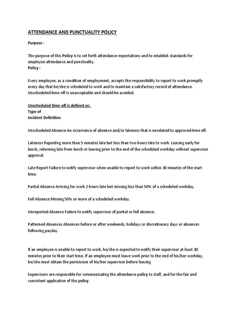 Attendance and Punctuality Policy | PDF | Working Time | Justice