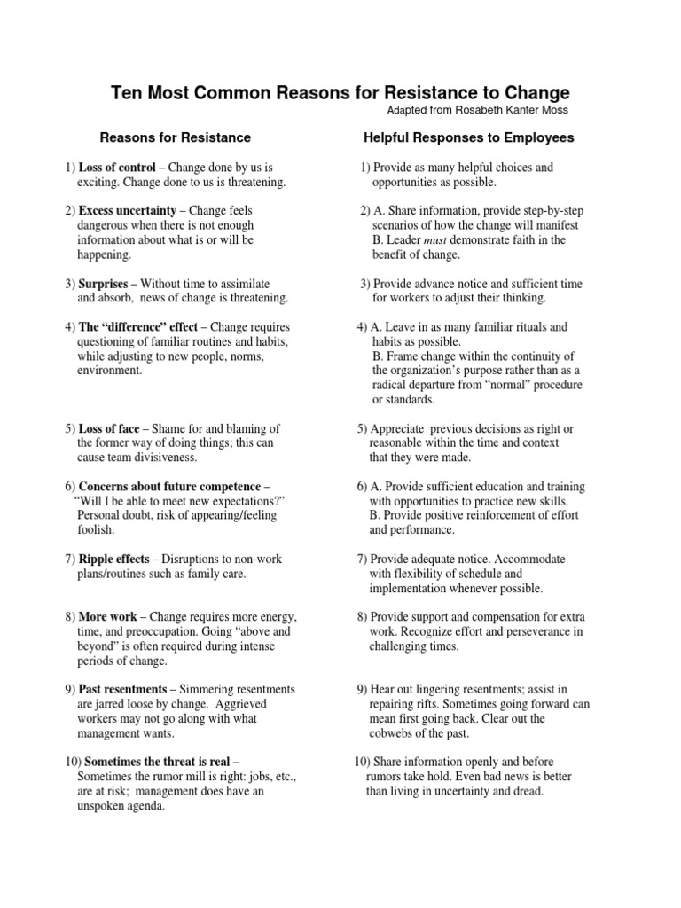 Kanter - Resistance To Change | PDF | Change Management | Risk
