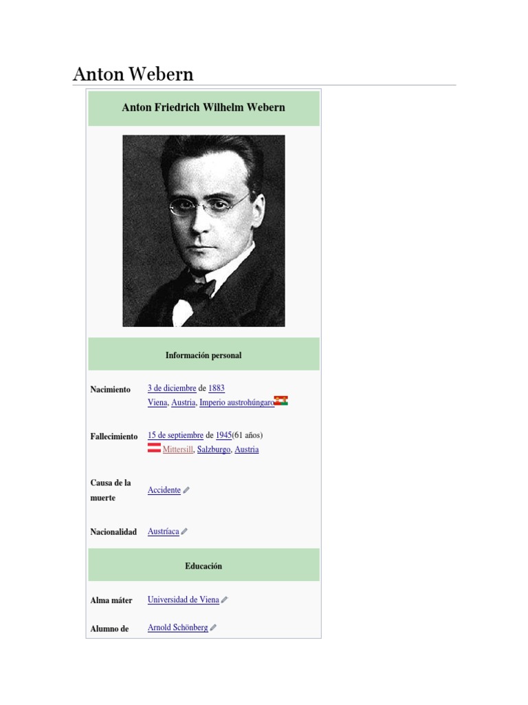 Anton Webern - Docx Wiki | PDF | Modernismo (música) | Elementos de la ...