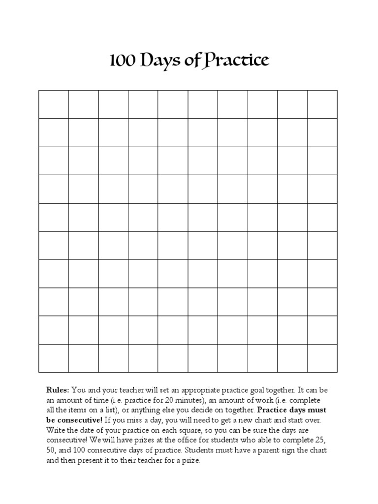 100 Days of Practice: Rules: You and Your Teacher Will Set An ...