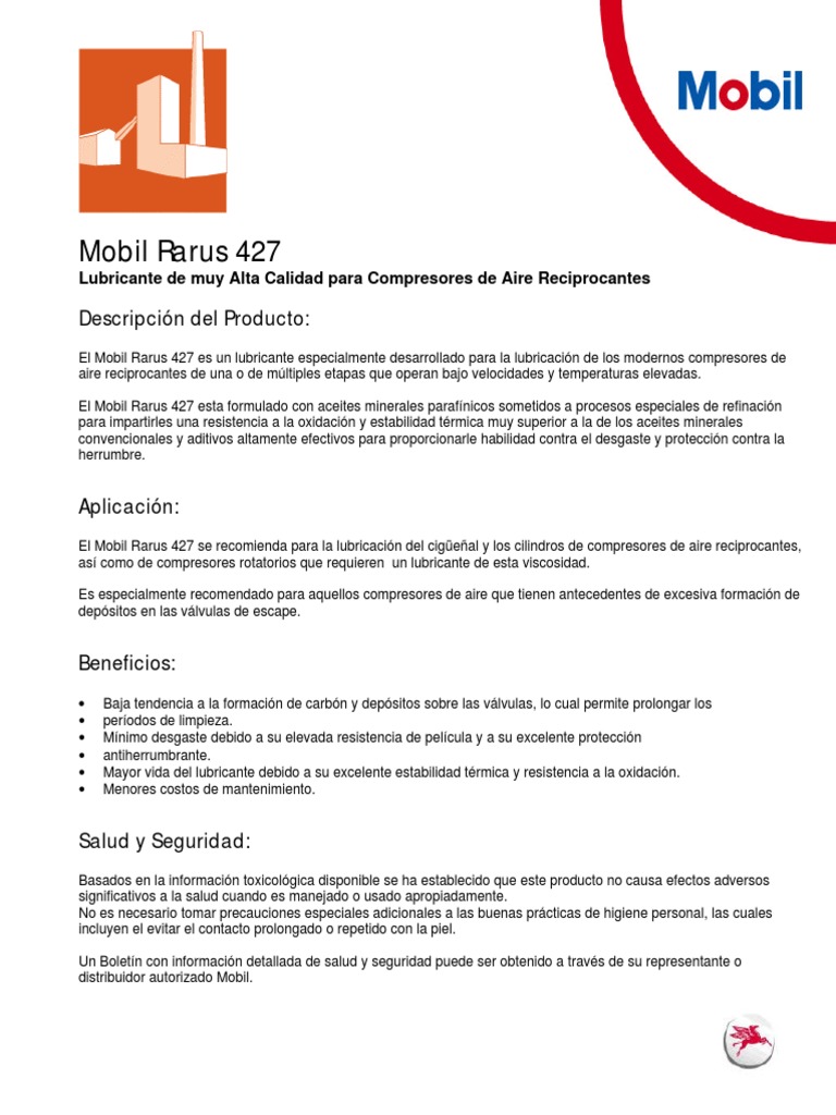 Lubrificante Mobil Rarus 427 para Compressores | PDF | Lubrificante ...
