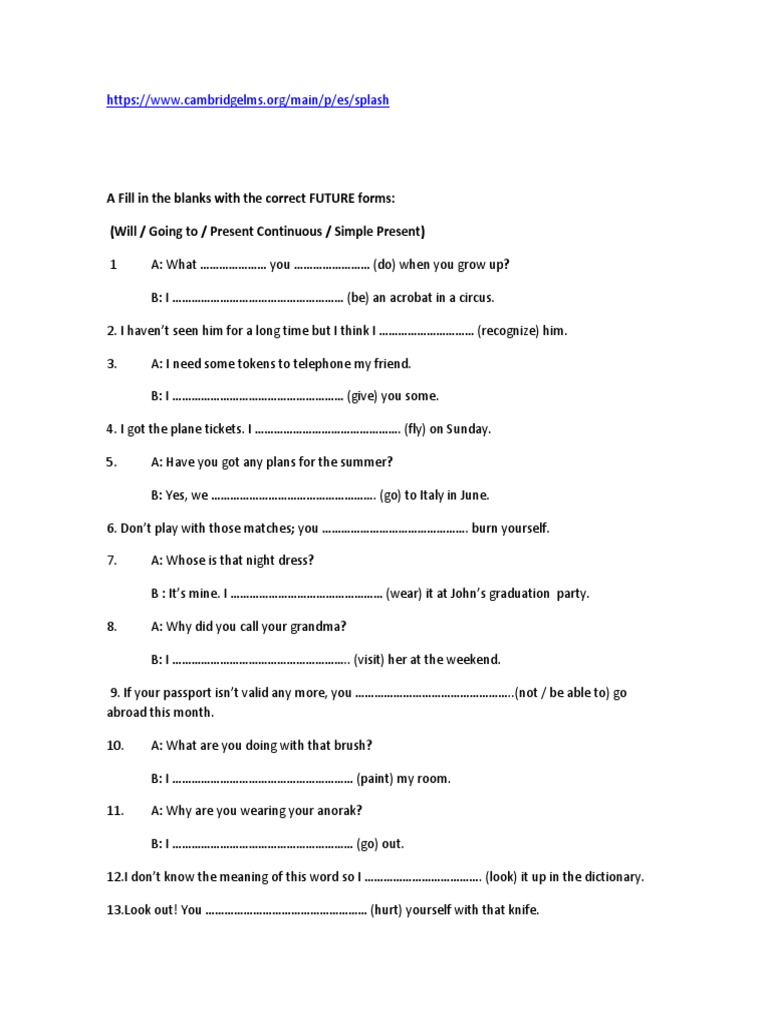 Future Forms Exercises | PDF