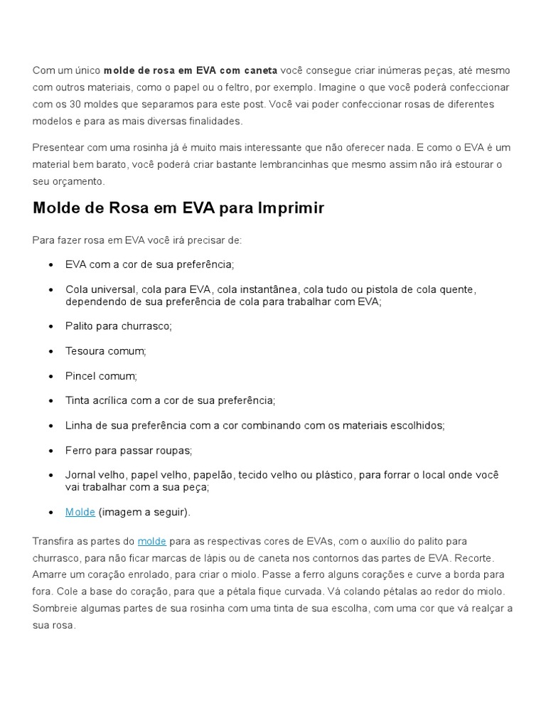 Molde de Rosa em EVA | Download grátis PDF | Tinta