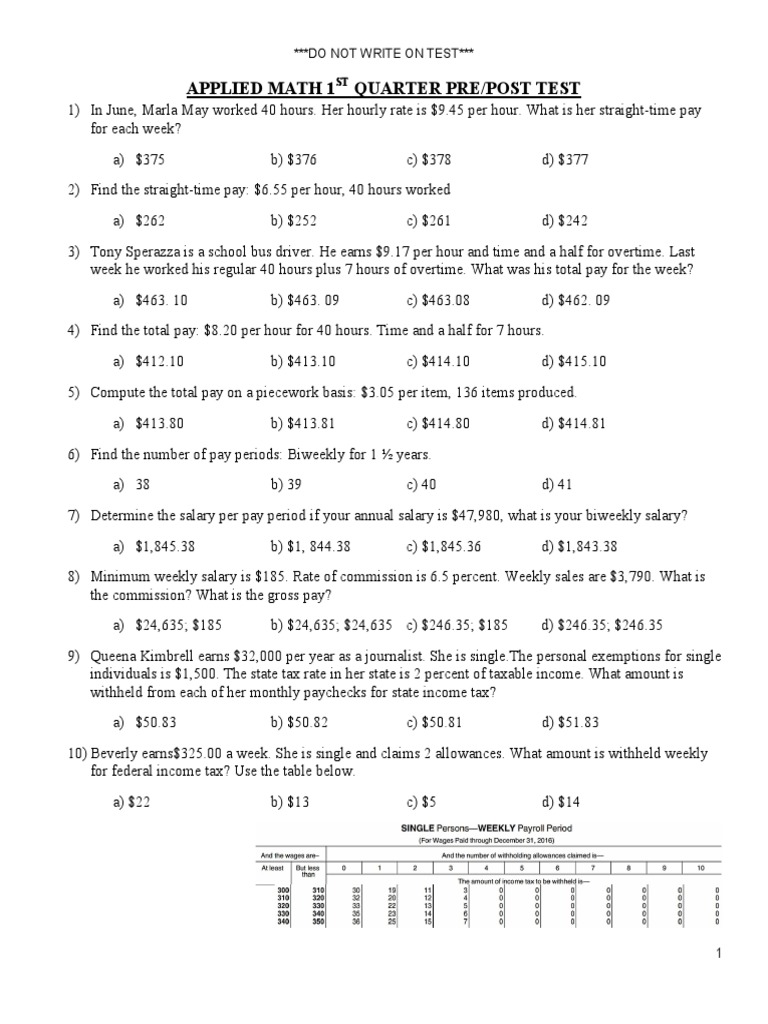 1st Quarter Pre-Post Test Applied Math CH | PDF | Income Tax In The ...
