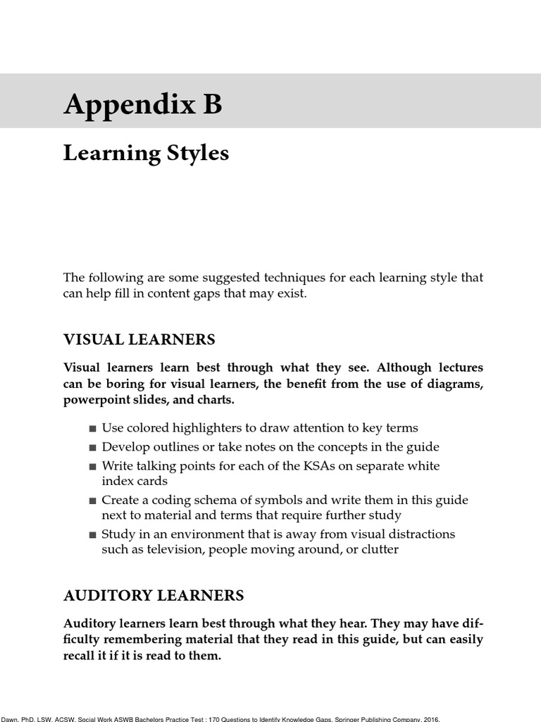 Appendix B: Learning Styles | PDF | Learning Styles | Learning