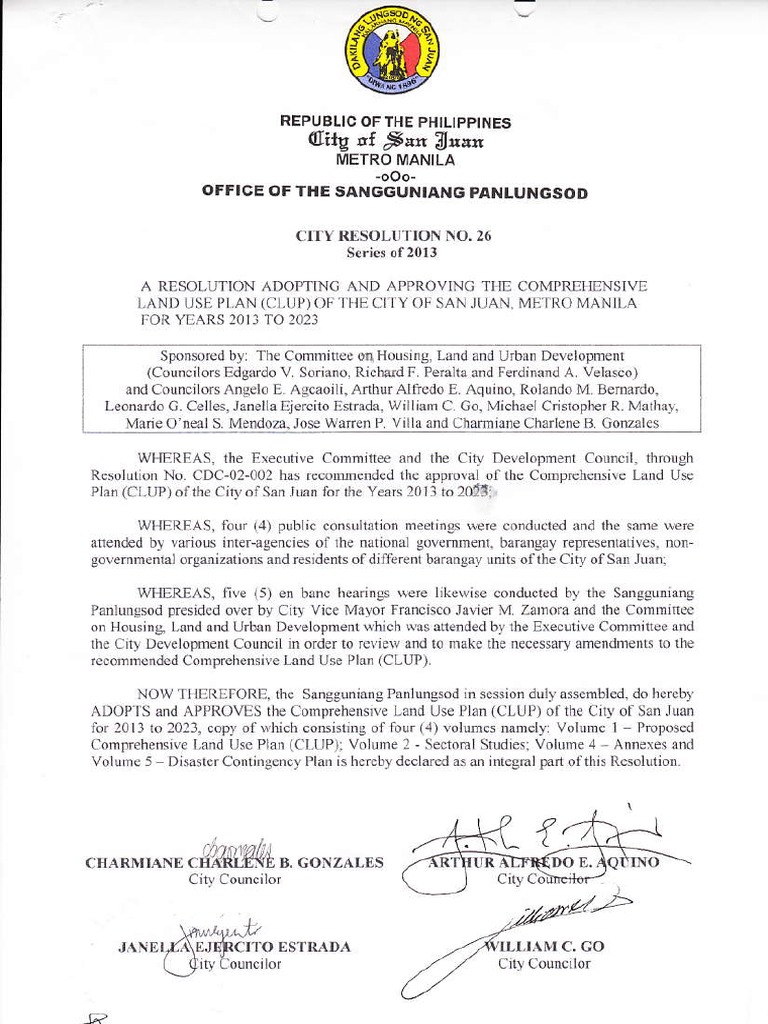 City Resolution No. 26, Series of 2013 CLUP PDF | PDF | Nature | Business