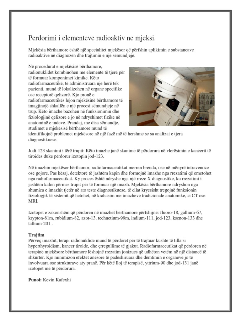 Perdorimi i Elementeve Radioaktiv Ne Mjeksi