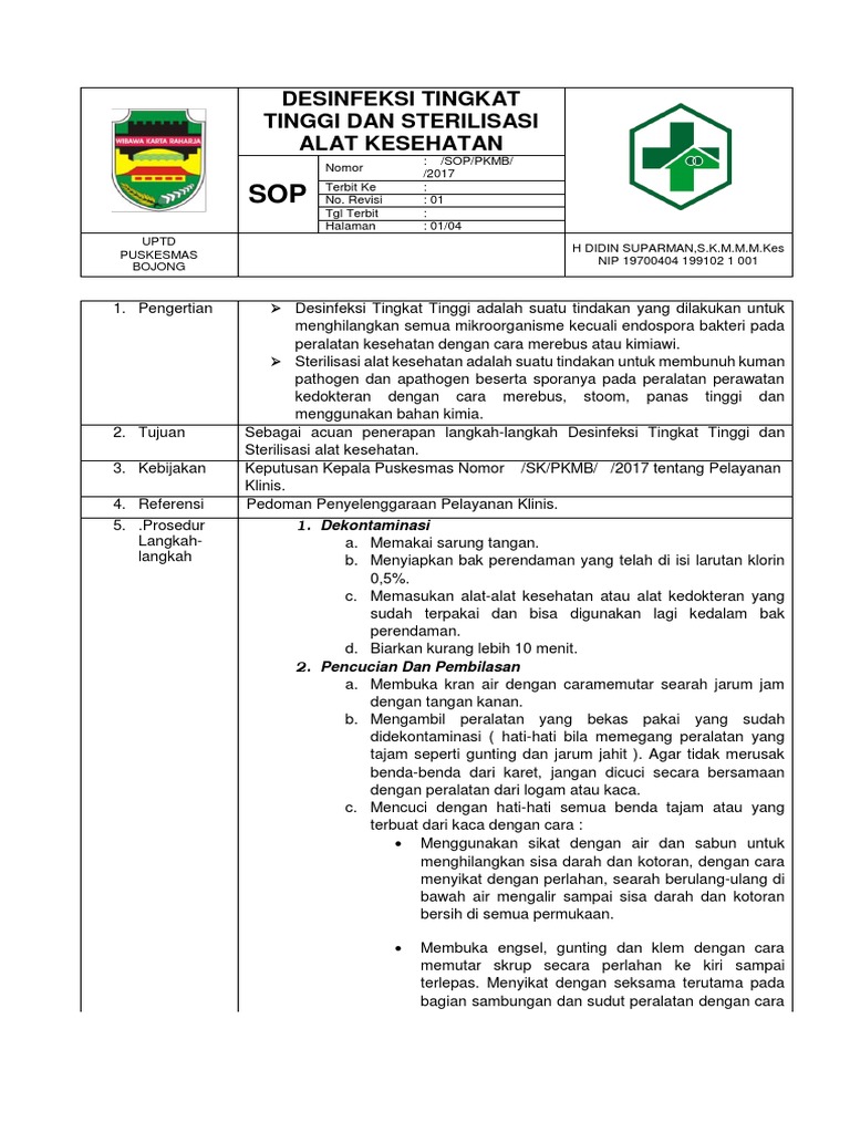SOP Sterilisasi Alat Kesehatan | PDF