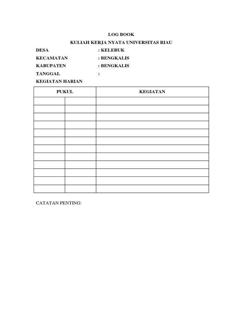 Log Book for KKN Universitas Riau | PDF