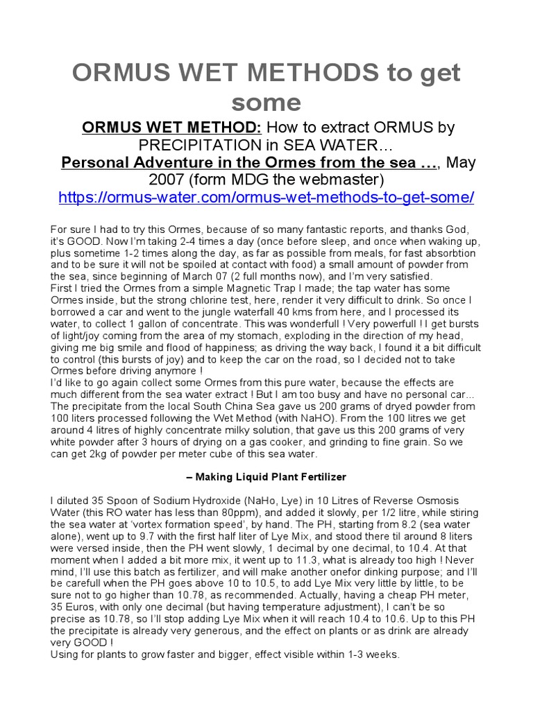 Ormus Wet Methods To Get | PDF | Sodium Hydroxide | Hydrochloric Acid