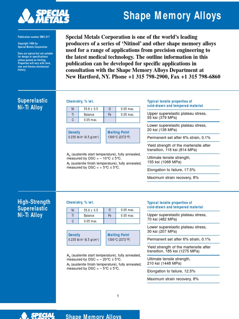 Shape Memory Alloys: Superelastic Ni-Ti Alloy | PDF | Shape Memory ...