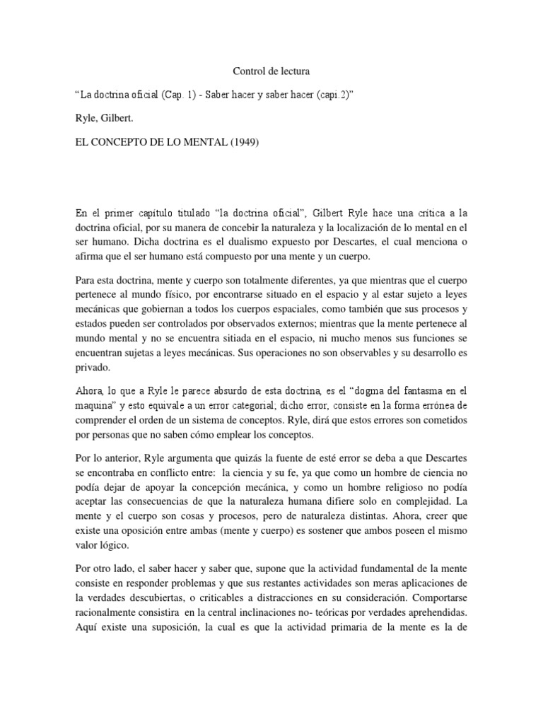 Gilbert Ryle | PDF | Conocimiento | Mente