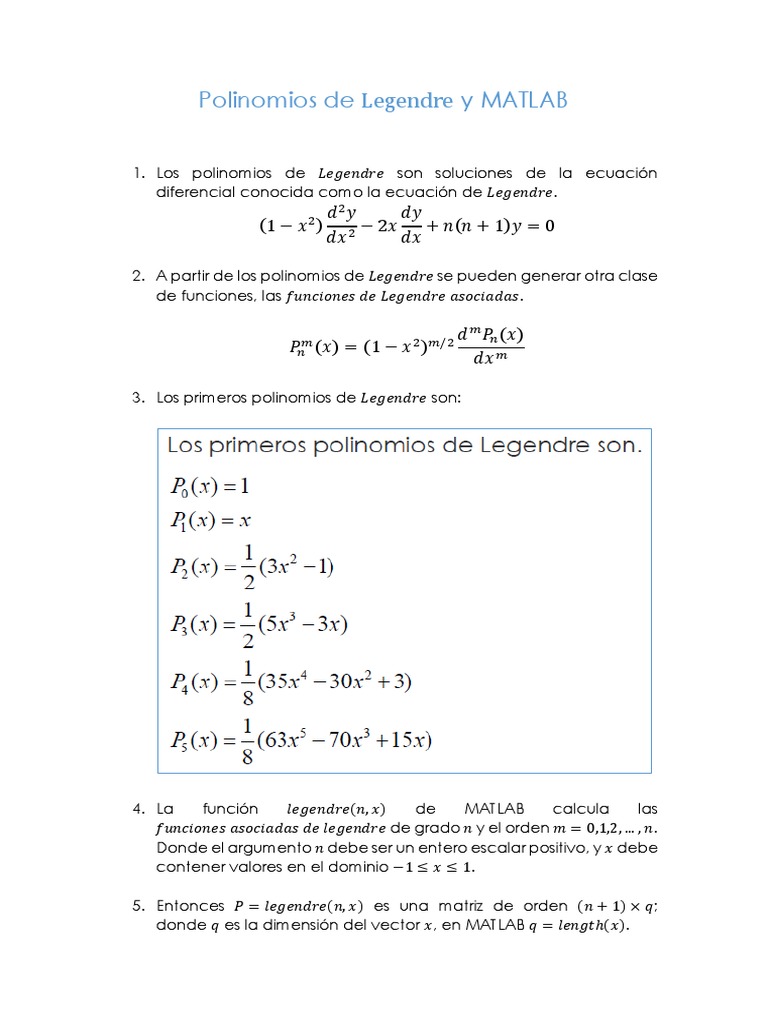 Los Polinomios de Legendre y MATLAB | PDF