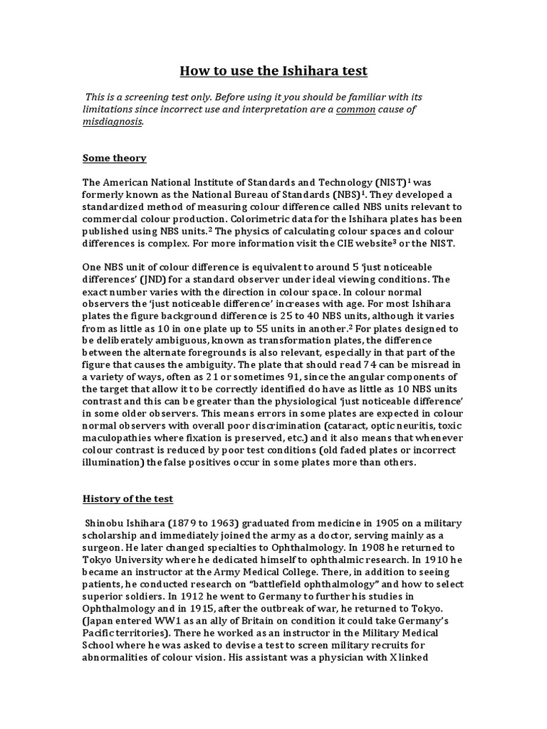 How To Use The Ishihara Test | PDF | Type I And Type Ii Errors | Vision