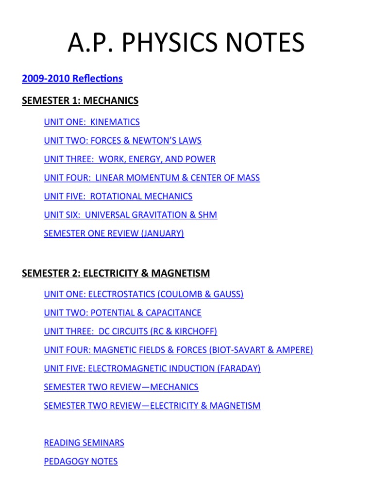 AP Physics Notes | PDF | Force | Physics